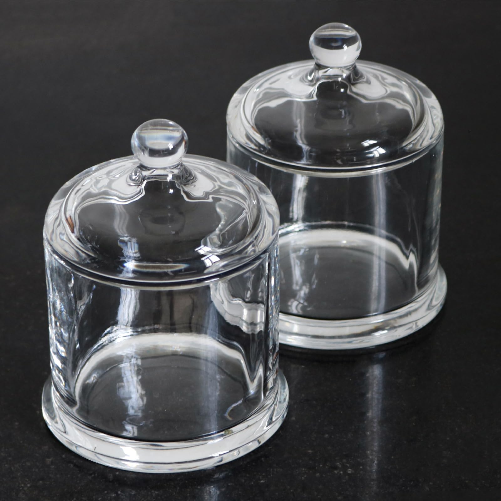 Iyulania 2 Pack Clear Glass Jars with Lids for Bathroom Organizers and Storage, Women Vanity Accessories