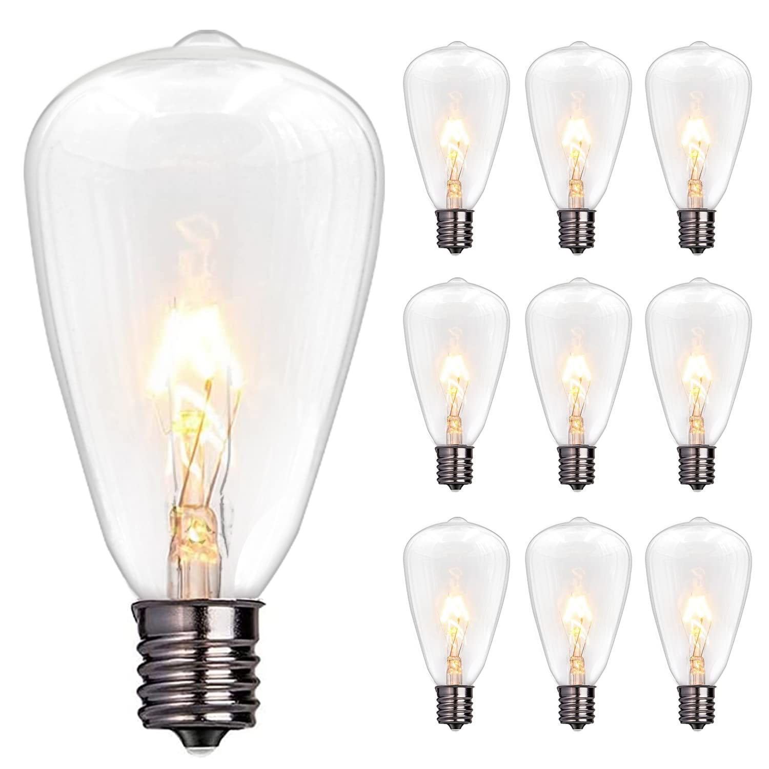 Dr.BeTree 10 Pack Edison Light Bulbs, Clear Replacement Bulbs, ST38 Glass Night Lights Bulbs, 7 Watts C7/E12 Screw Base for Indoor Outdoor Patio String Lights