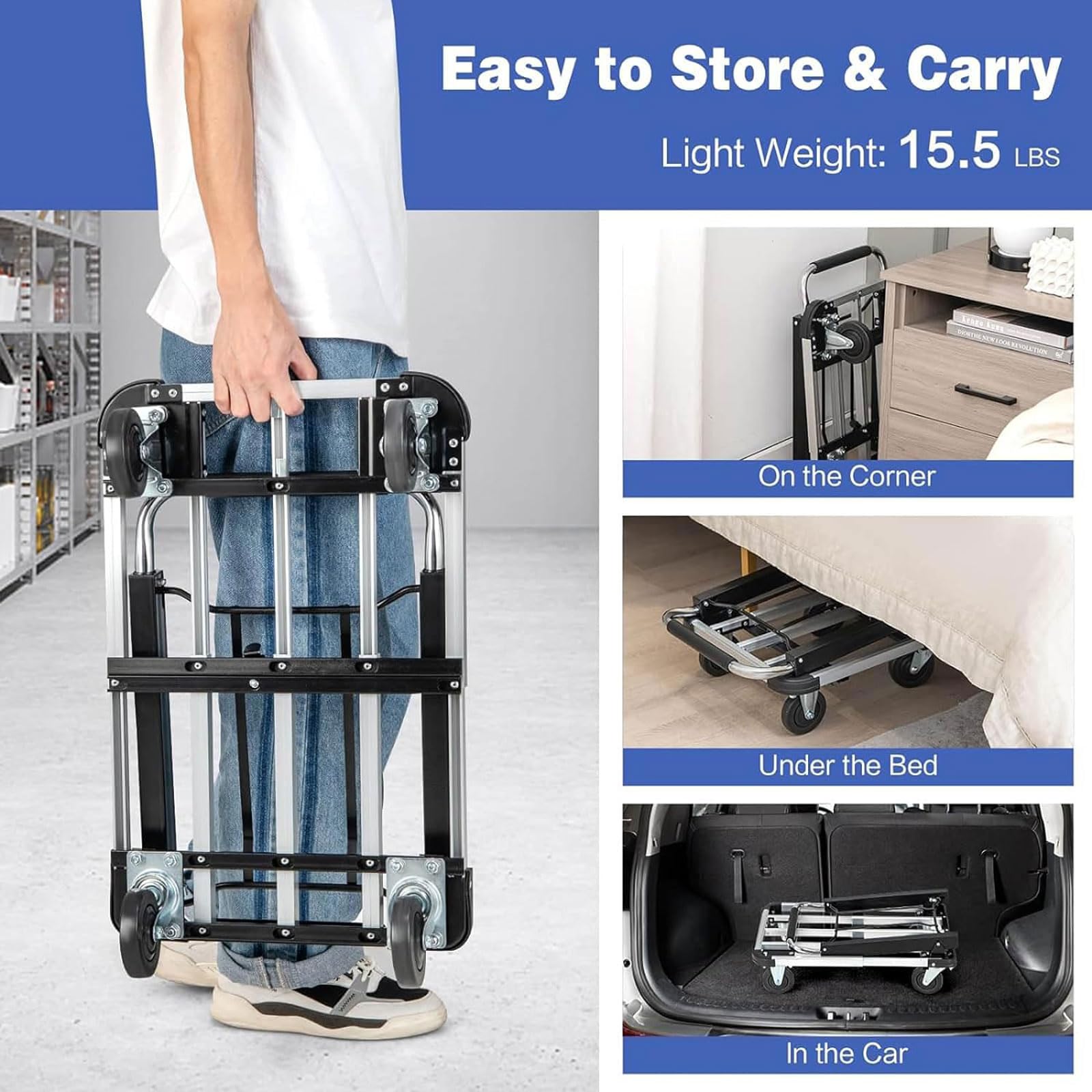 Generic Heavy Duty Flatbed Trolley Foldable Handling Truck Universal Brake Wheel Loading Moving Trolley for Warehouse Use