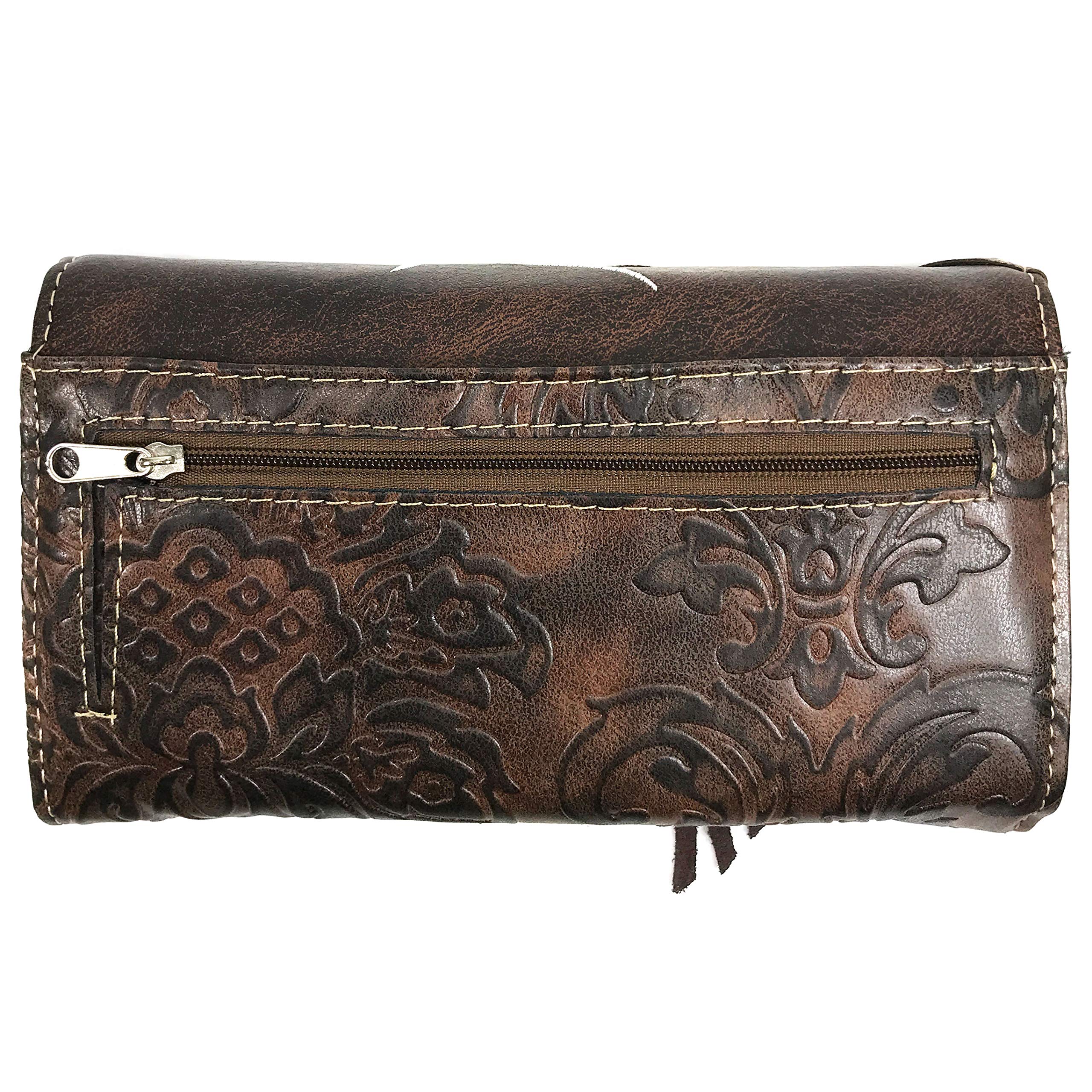 Zelris Women Shoulder Handbag Wallet Set Turquoise Concho Suede Fringe Two Tone Cowgirl Conceal Carry Purse (Western Brown)