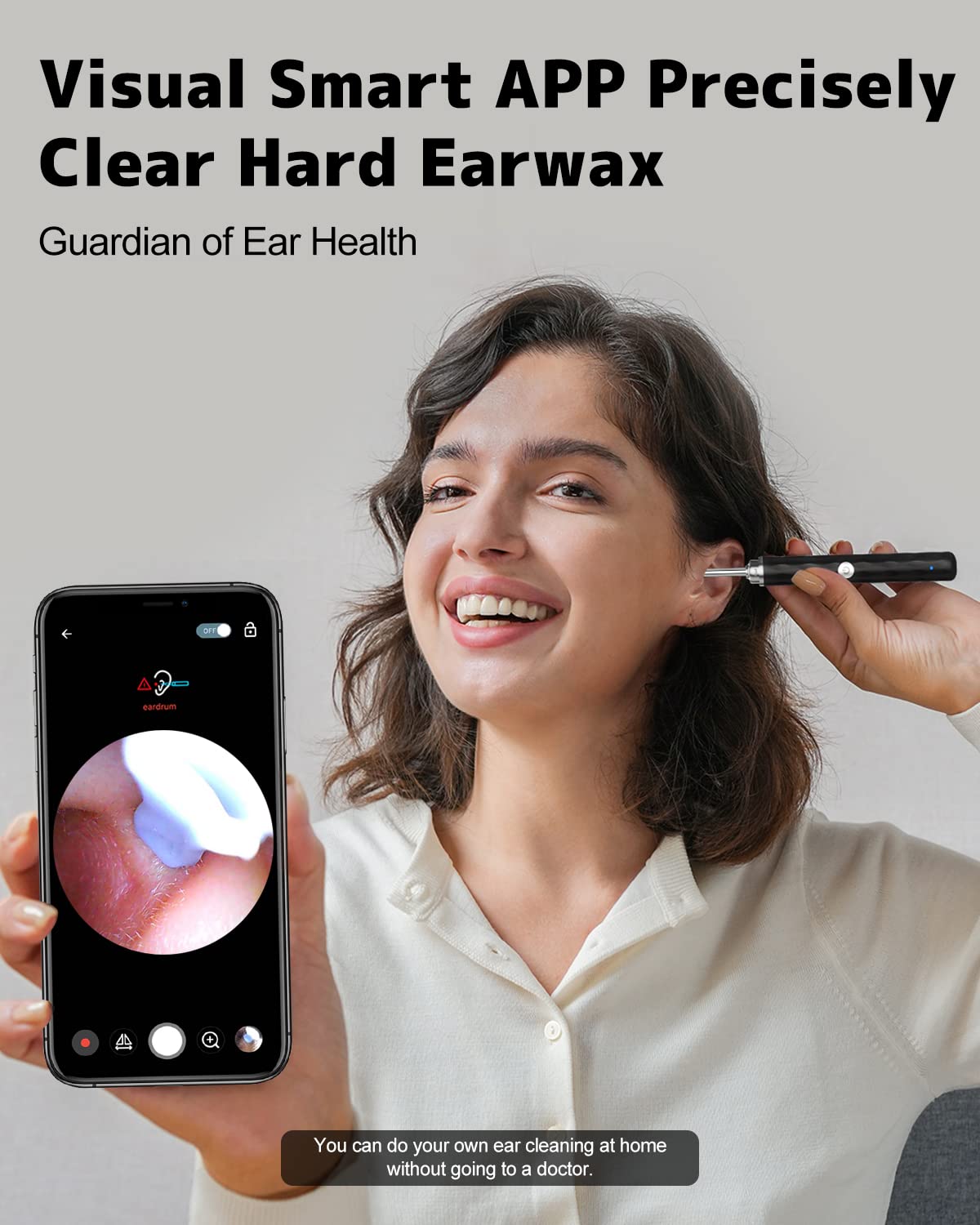 Ear Wax Removal, Ear Cleaner with Camera and Light, Ear Wax Removal Kit with 1296P Otoscope, Ear Cleaning Tool with 6 Ear Spoon, Ear Camera for iPhone & Android Phones,Black