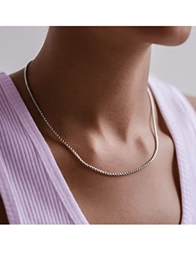 nometo Silver Necklace for men 2.5mm Box Chain 925 Sterling Silver Clasp Box Chain Silver Chain for men 16/18/20/22/24/26/28/30 Inches(16)