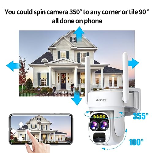 LETSCEE Security Cameras Wirelss Outdoor Solar Powered for Home Security, 360 View Outside Camera,WiFi,Motion Detection,Night Vision,PTZ,10x Hybrid Zoom PAN Tile,IP65 Weather Proof (1 Pack)