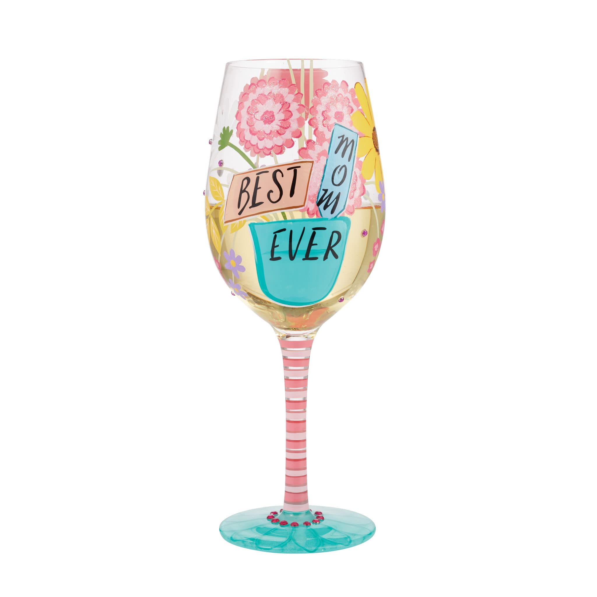 Enesco Designs by Lolita Best Mom Ever Hand-Painted Artisan Wine Glass, 15 Ounce, Multicolor