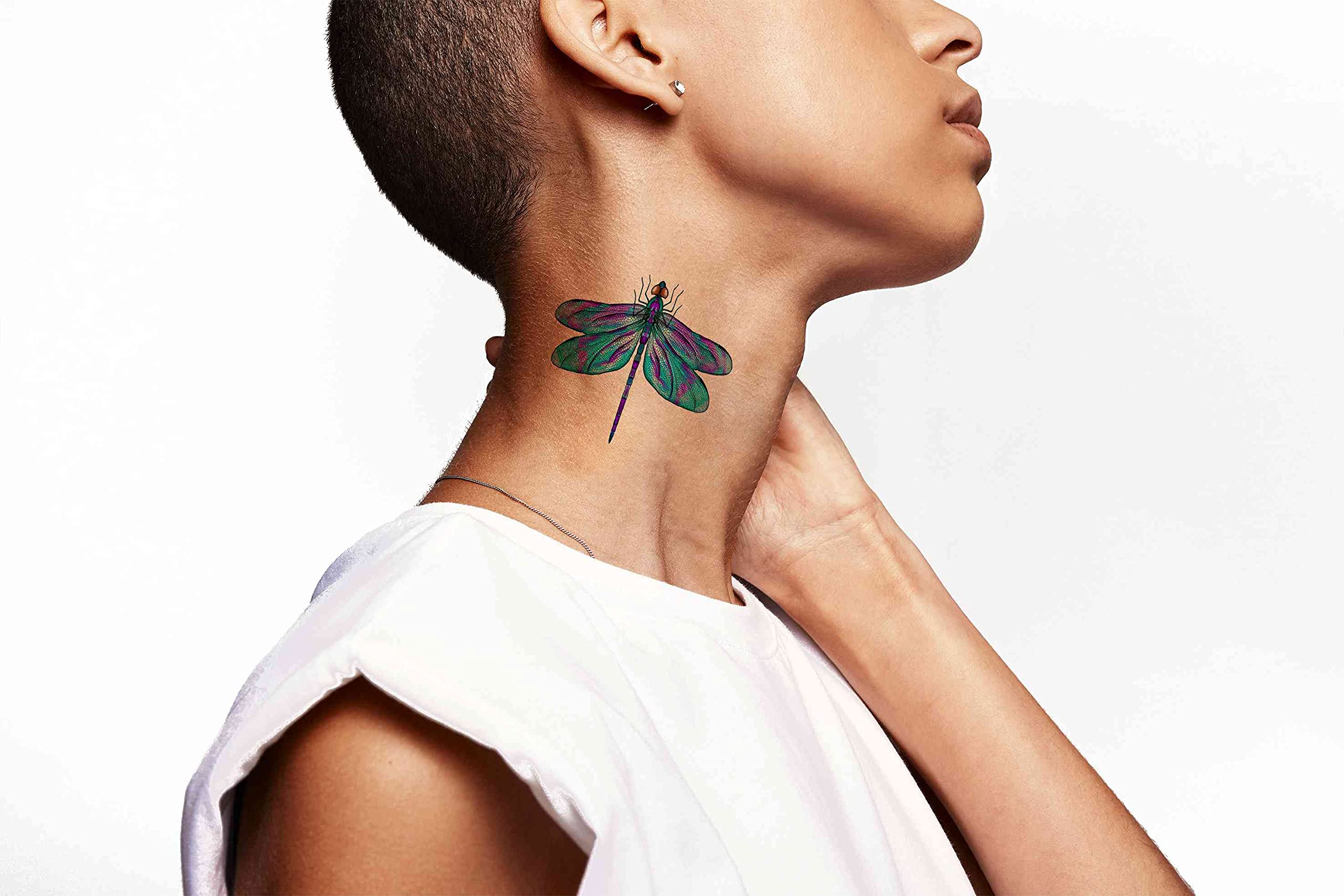 Dopetattoo 6 Sheets Temporary Tattoo Dragonfly Tattoo Fake Tattoos Neck Arm Chest for Women Men Adults