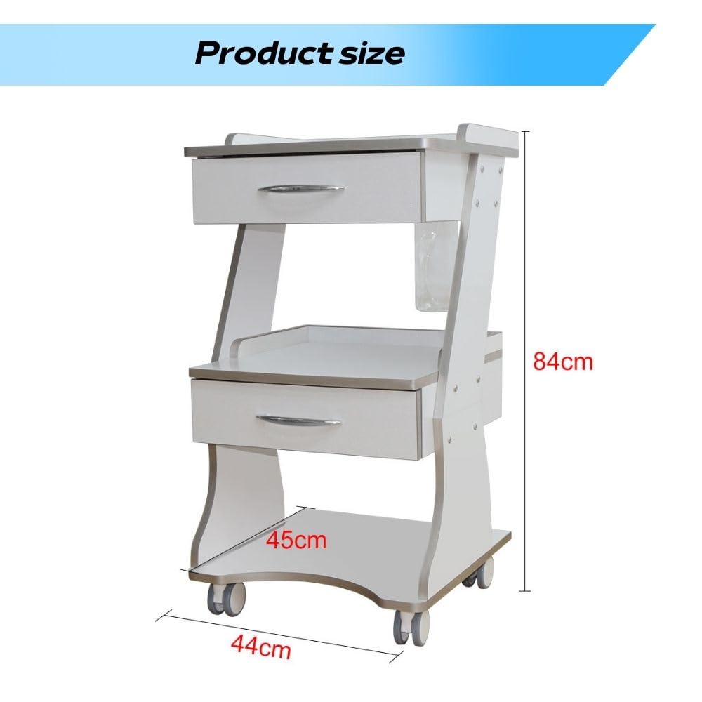 generic Mobile Rolling Trolley with Built-in Socket and Water Bottle, Multi-Function 3-Layer Cart with Wheels and 2 Drawers for Dental Labs Beauty Salon, White