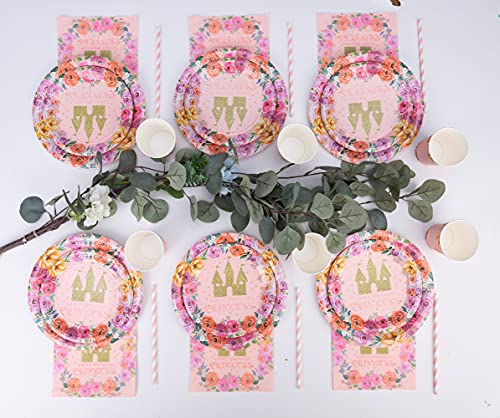 Princess Party Supplies-Princess Party Tableware Set Include Princess Castle Plates, Napkins, Cups Straws for Girls Princess Baby Shower Decorations Serves 10
