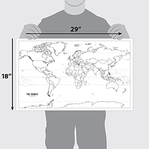 Palace Learning 3 Pack - USA & World Map Blank Outline Posters + Simplified USA Map for Kids [Blank] - LAMINATED, 18" x 29" (For Use With Wet Erase Markers)