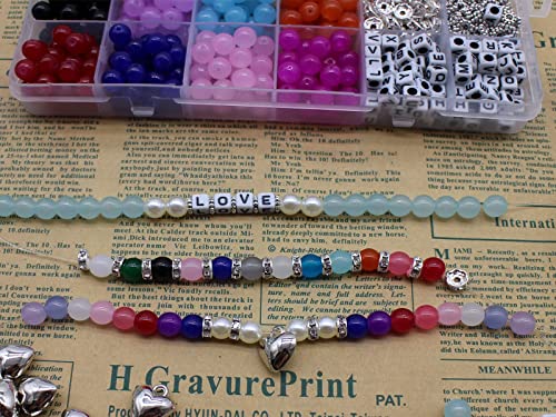 PAMIR TONG 1000pcs Glass Bead Sets for Jewelry Making Kit, 8MM Bracelets Beads Supplies,Imitative Jade Beads,Pearl Beads, Crystal Spacer Beads, Bracelet Loose Bead Sets