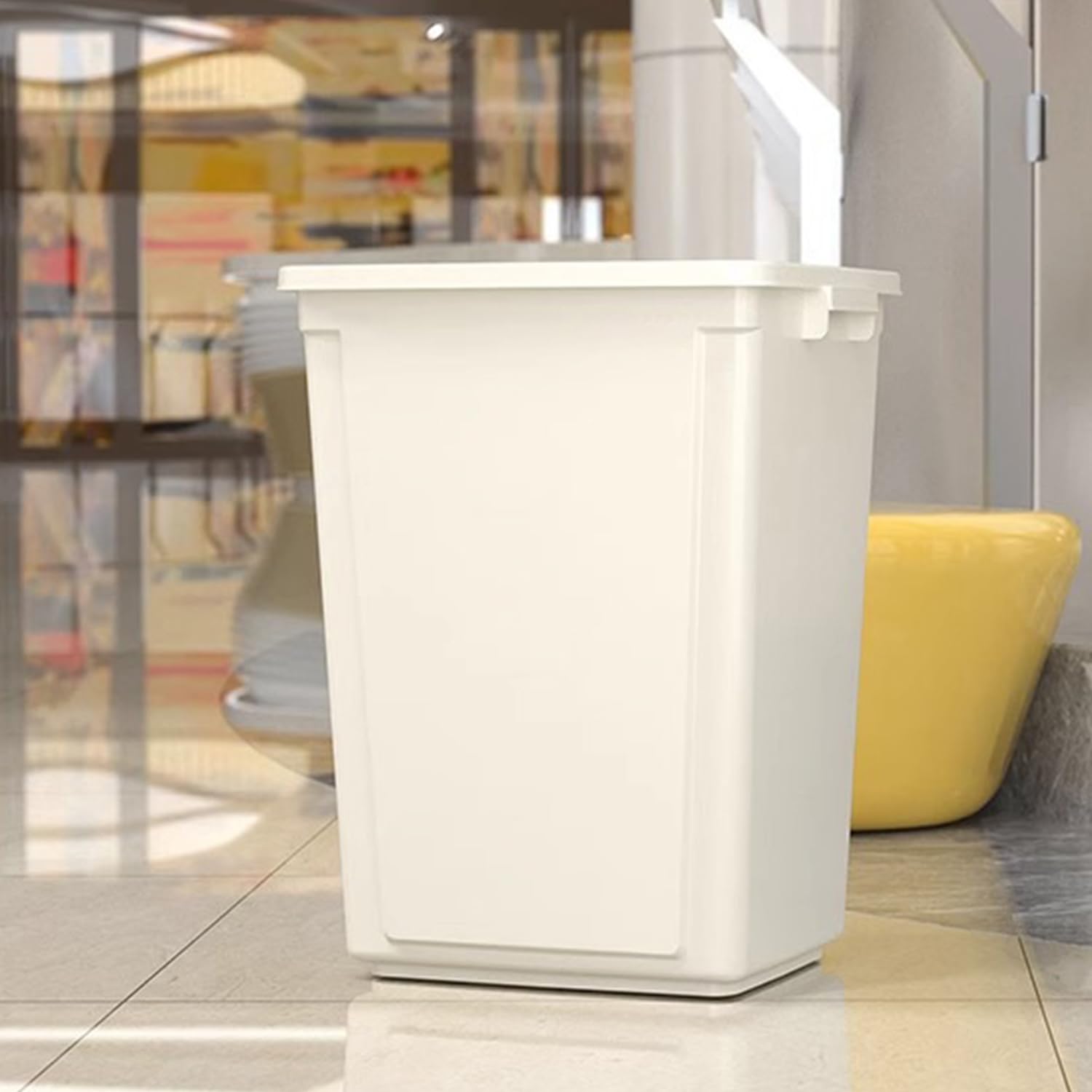 Halyuhn Small Trash Can, 2.6 Gallon Plastic Trash Can for Home and Office, Small Garbage Can Waste Basket fit Under Desk, Narrow Space, Kitchen, Dorm, Bathroom, Bedroom, (Cream White, Pack of 2)