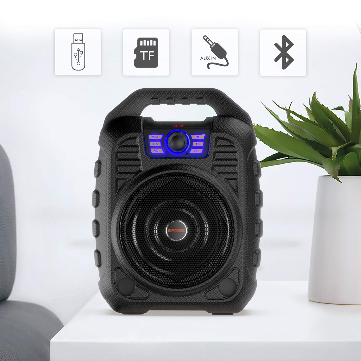 EARISE T26 PRO Karaoke Machine for Adults, Bluetooth PA Speaker System with 2 Wireless Microphones with LED Lights, FM Radio, Audio Recording, Remote Control, Supports TF Card/USB/AUX