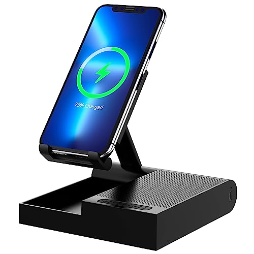 DOSS Cell Phone Stand with Wireless Bluetooth Speaker, 15W Wireless Charger and Anti-Slip Base, Crisp Surround Sound, Portable Speaker for Home and Office, Compatible with Phone, Tablet