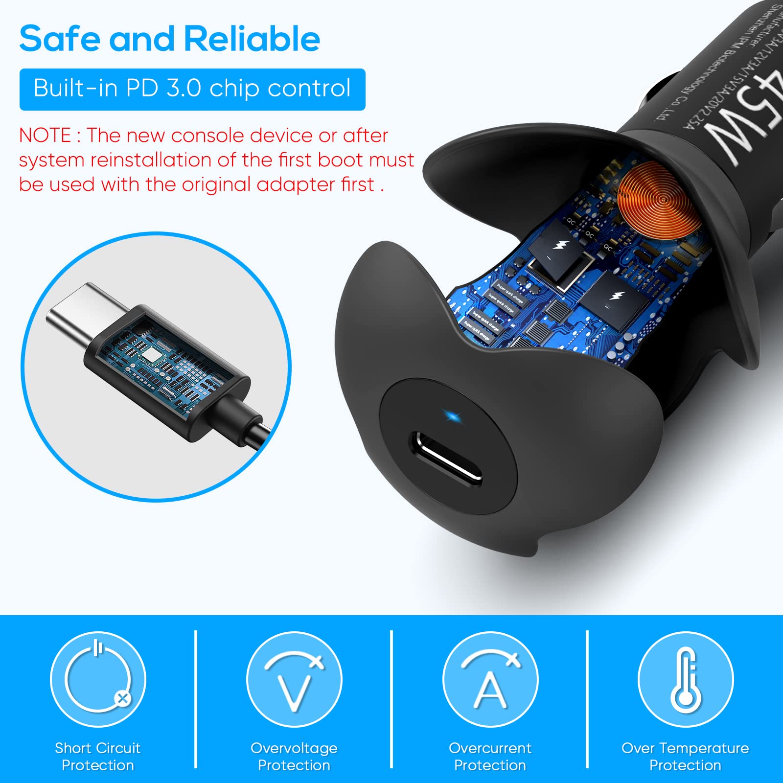 Fast Car Charger for Steam Deck with Winding Cable Device, MENEEA 45W PD 3.0 Mini Charger with 3.9ft USB C Charging Cable, Accessories for Steam Deck/Nintendo Switch/Lite/PS5 Controller/Phone/Tablet