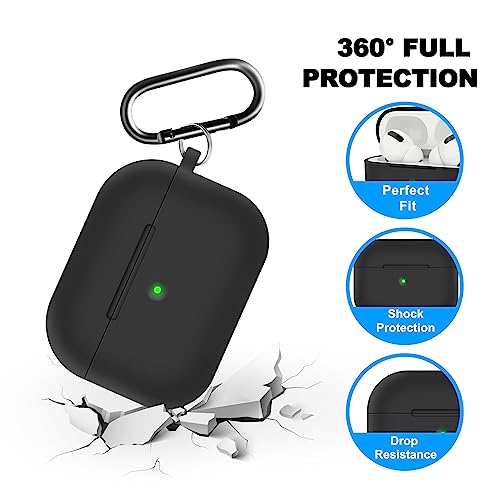 Linsaner AirPods Pro Case Cover with Keychain, Full Protective Silicone Skin Accessories for Women Men Girl with Apple AirPods Pro Case,Front LED Visible,Black