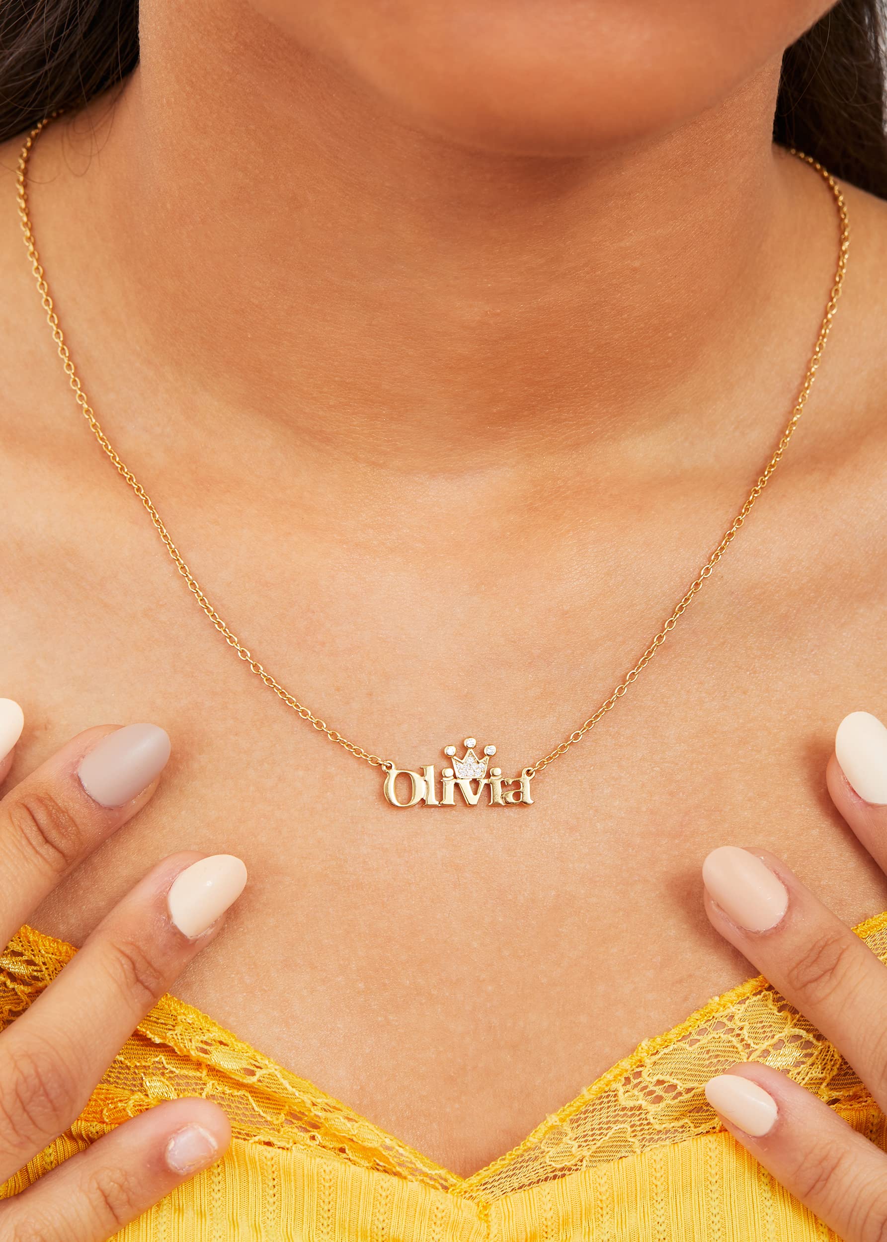 Disney Princess Name Necklace - Custom Tiara Crown Necklace - Flash-Plated Necklace Personalized, Cubic Zirconia Tiara - Flash Plated Princess Name Pendant