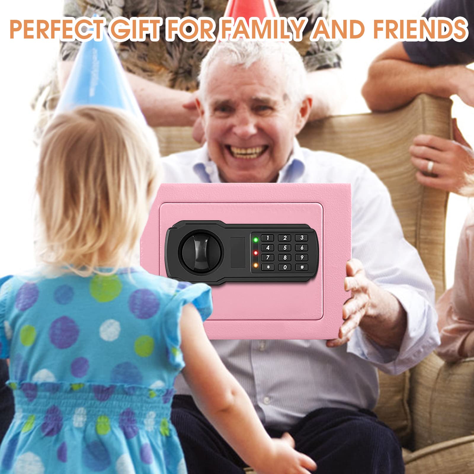 Fireproof Small Safe Box for Money, 0.23 Cu ft Mini Fireproof Safe with Combination Lock, Digital Safe for Kids Home Hotels Business (17sp-pink-1)