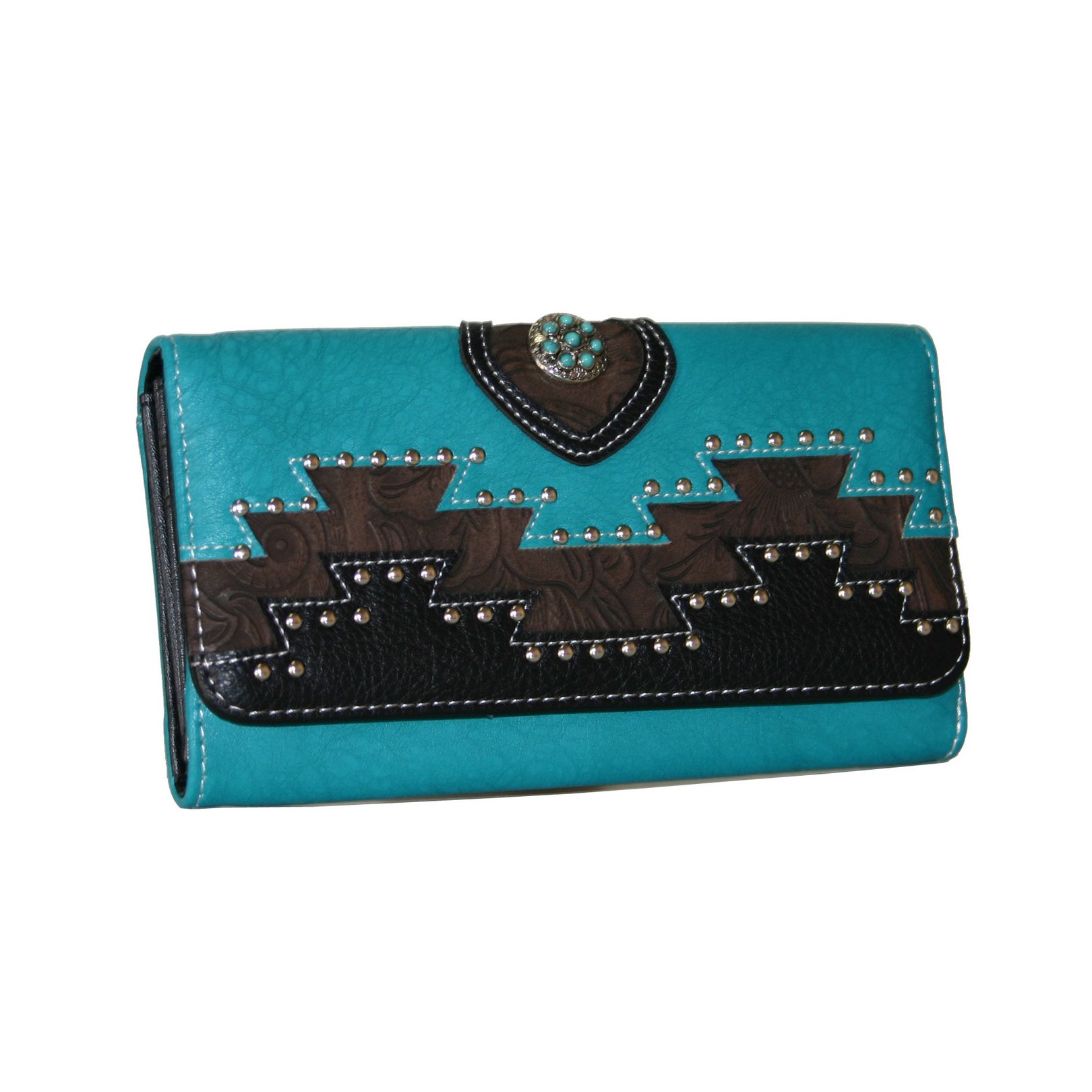 western Aztec Accent Purse Handbag/Wallet Set - Turquoise