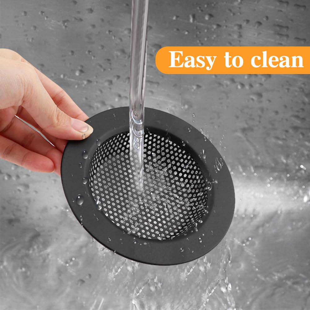 Kitchen Sink Stopper Strainer Set, 2 Stainless Steel Mesh Sink Drain Basket +1 Sink Drain Strainer +1 Sink Stopper for Kitchen Bathroom Sinks Bathtubs Replacement Sink Accessories(Black)
