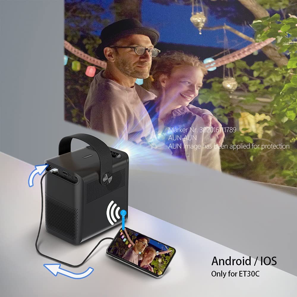 DOUBAO Full Projector 1920x1080P MINI Projector for Home Theater Phone LED Video Beamer 4k Decoding 7800mAH ( Size : ET30S )