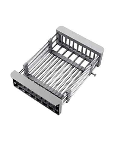 Expandable Kitchen Sink Dish Drainer,Retractable Kitchen Sink Organizer,Stainless Steel Dish Rack Home Foldable Multifunction Expandable Hanging Drainer Drying with Board Divider Drain Adjustable