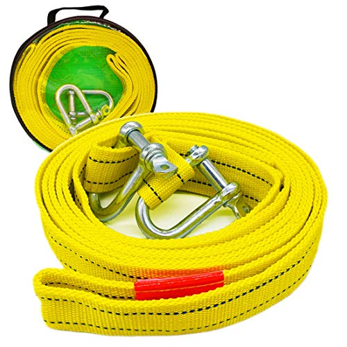 Feeziloe 13' Long 11000 Lb(4Maters 5Ton) High Strength Tow Rope Strap, with Two Safety D-Ring Hooks, Winch Rope for Recovery Tow