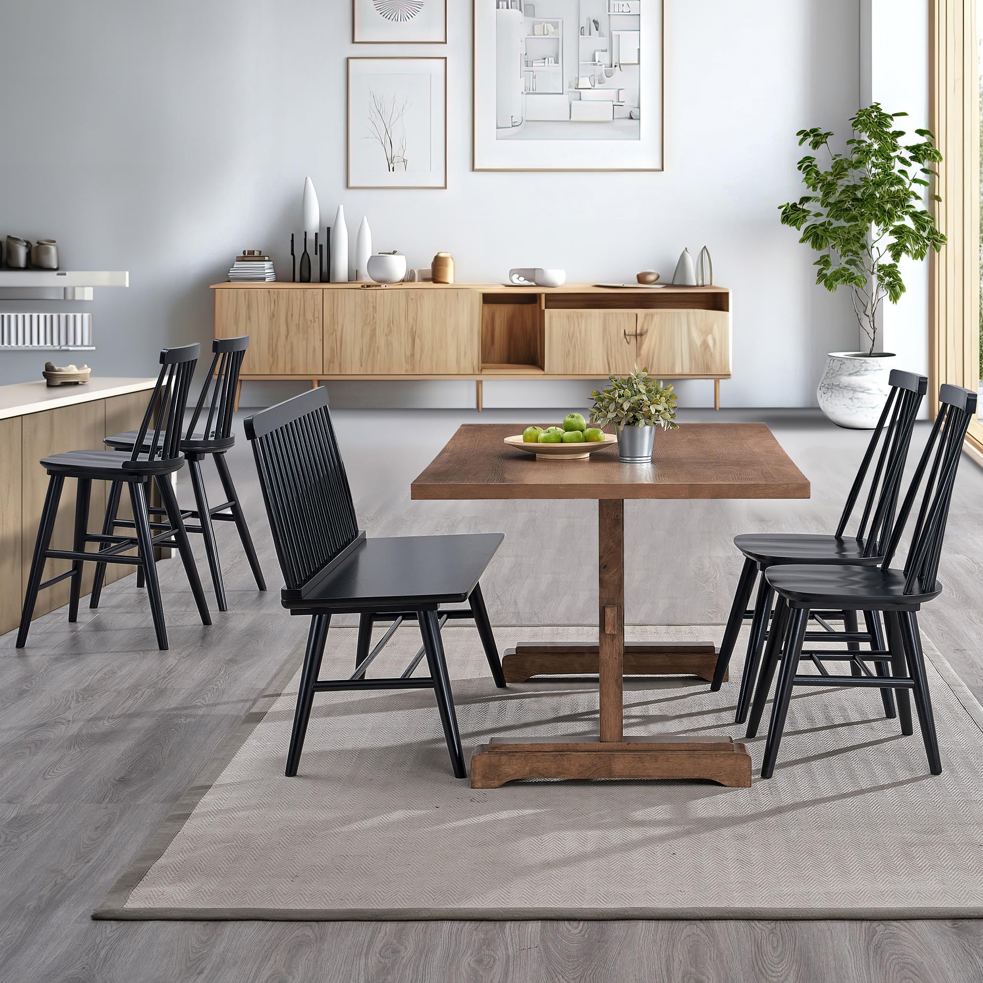 DUHOME Dining Chairs Set of 4, Wood Dining Room Chairs Slat Back Kitchen Room Chair Windsor Chairs, Black