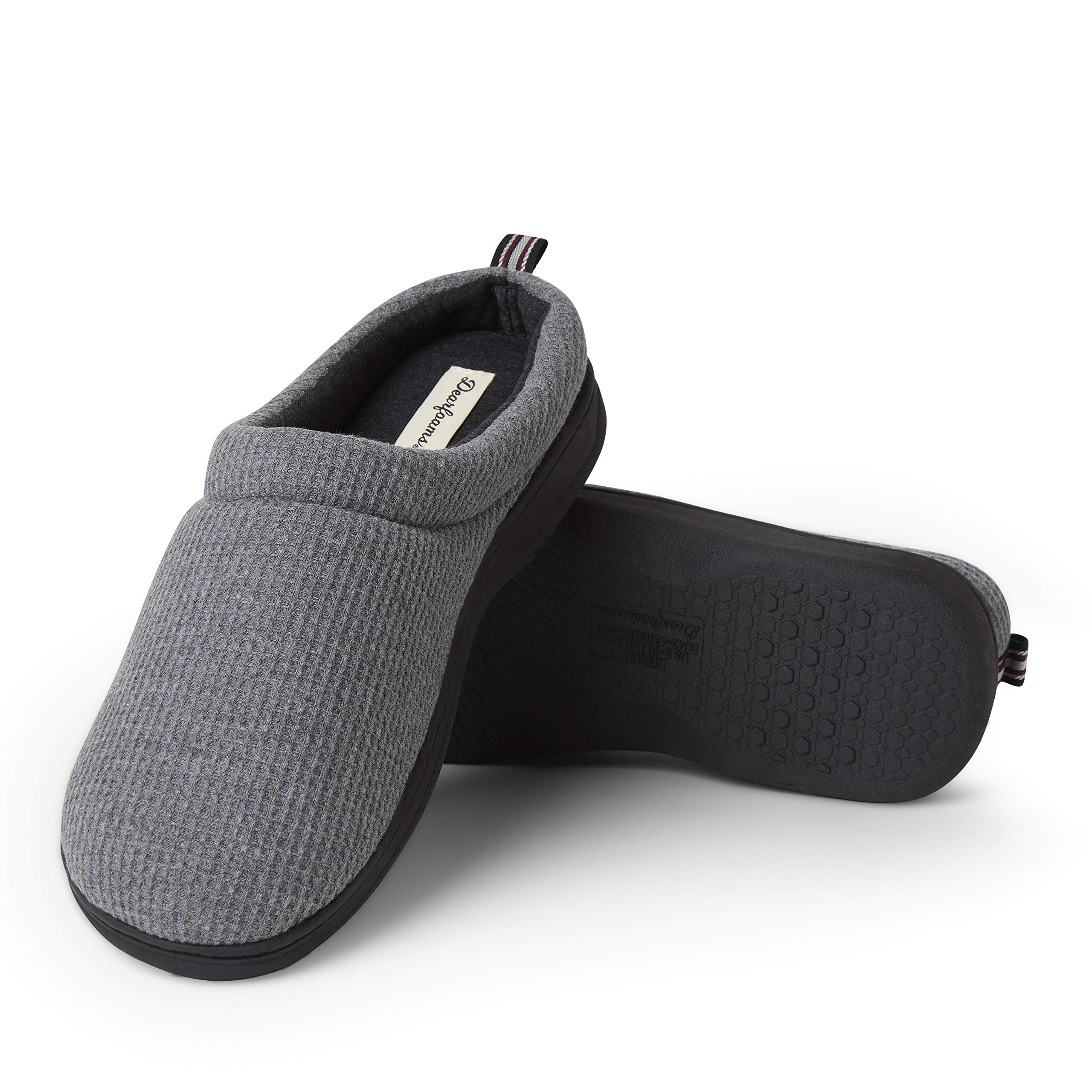 Dearfoams Men's Nathan Waffle Knit Clog Slipper, Dark Heather Grey, Large