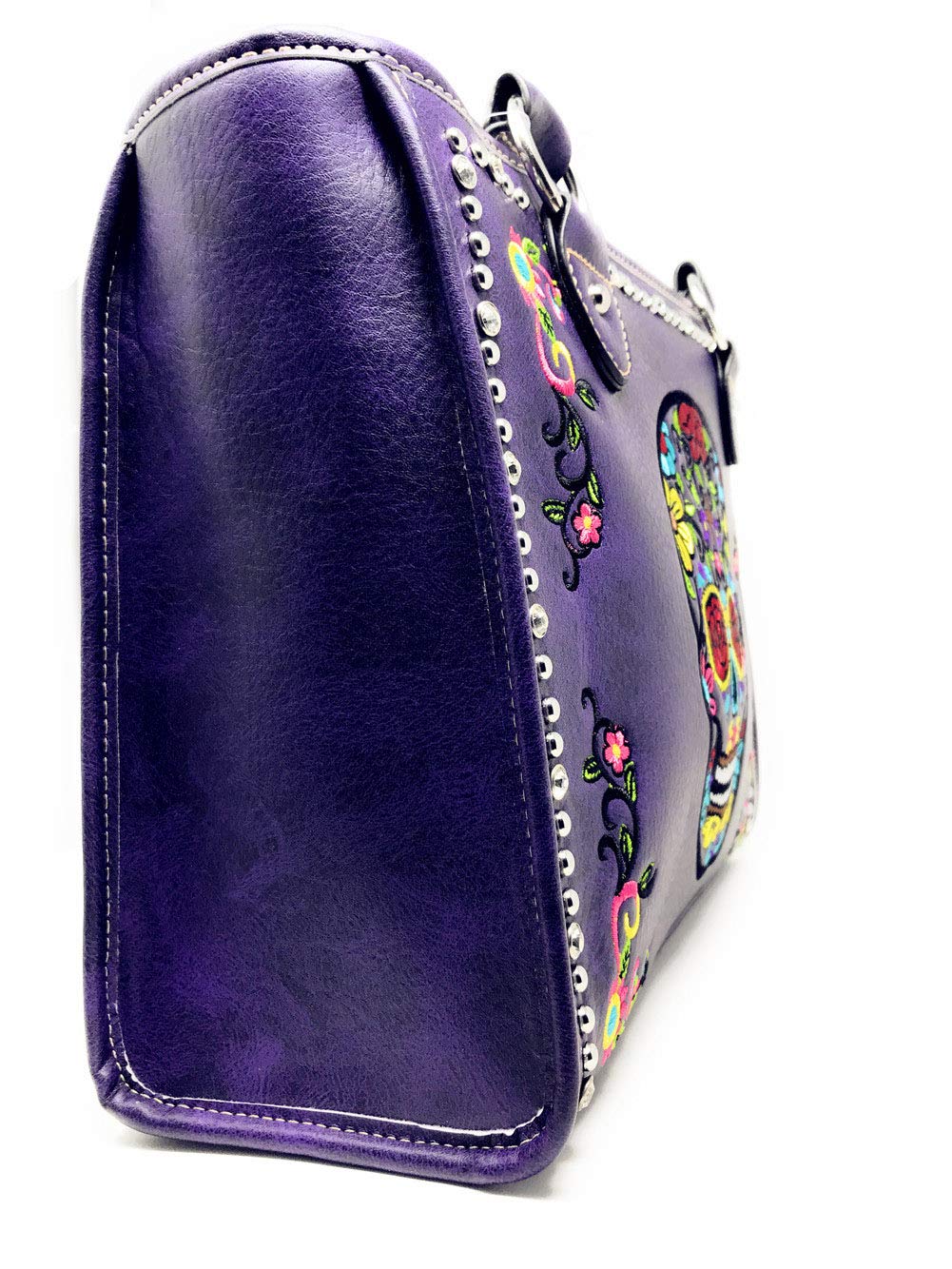 Western Sugar Skull Rhinestone Flora Embroider Concealed Carry Purse/Multi Color (Purple)
