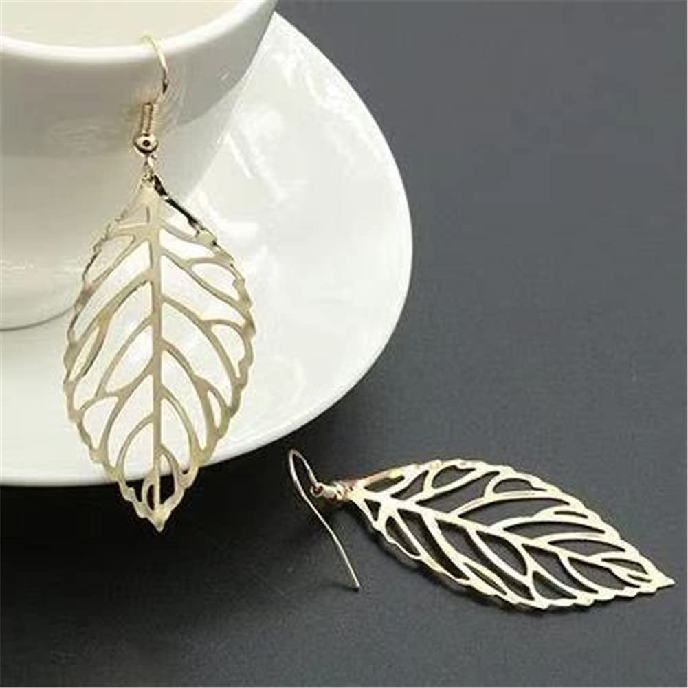 DIYANMMY 2 Pairs Elegant Simulation Hollow Gold Silver Leaf Dangle Drop Earrings Bohemian Vintage Minimalist Hypoallergenic Jewelry Gift (Gold Silver Leaf Earrings)