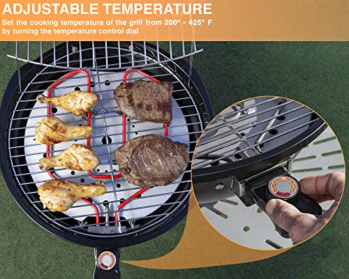 Homewell Electric BBQ Grill for Indoor & Outdoor Grilling with Warming Rack - Portable Patio Grill 1600 Watts (Red)