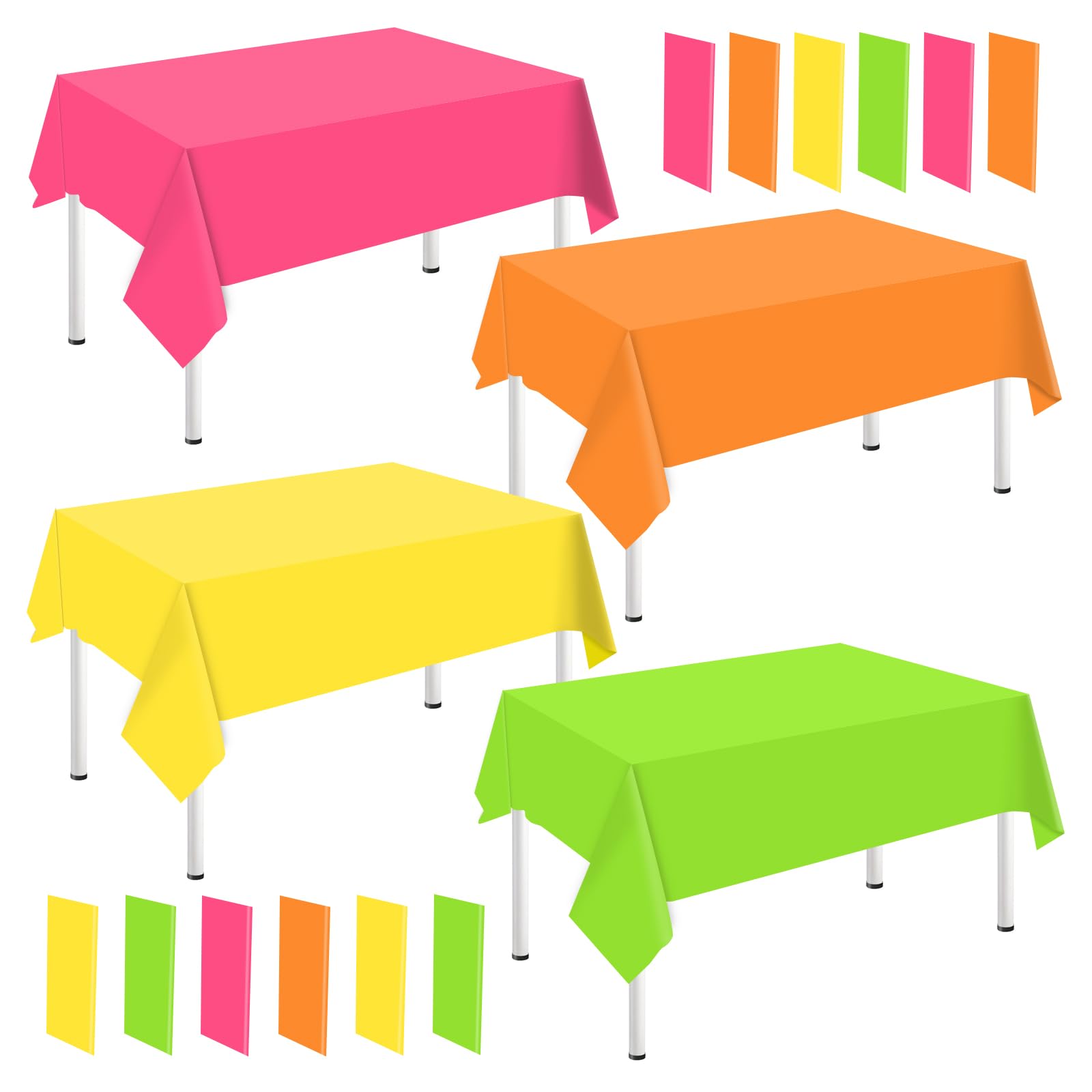 JarThenaAMCS 4Pcs Neon Color Plastic Tablecloth Fluorescent Table Cover Waterproof Rectangle Table Cloth for Party Table Decoration Supplies, 54 x 108 Inch