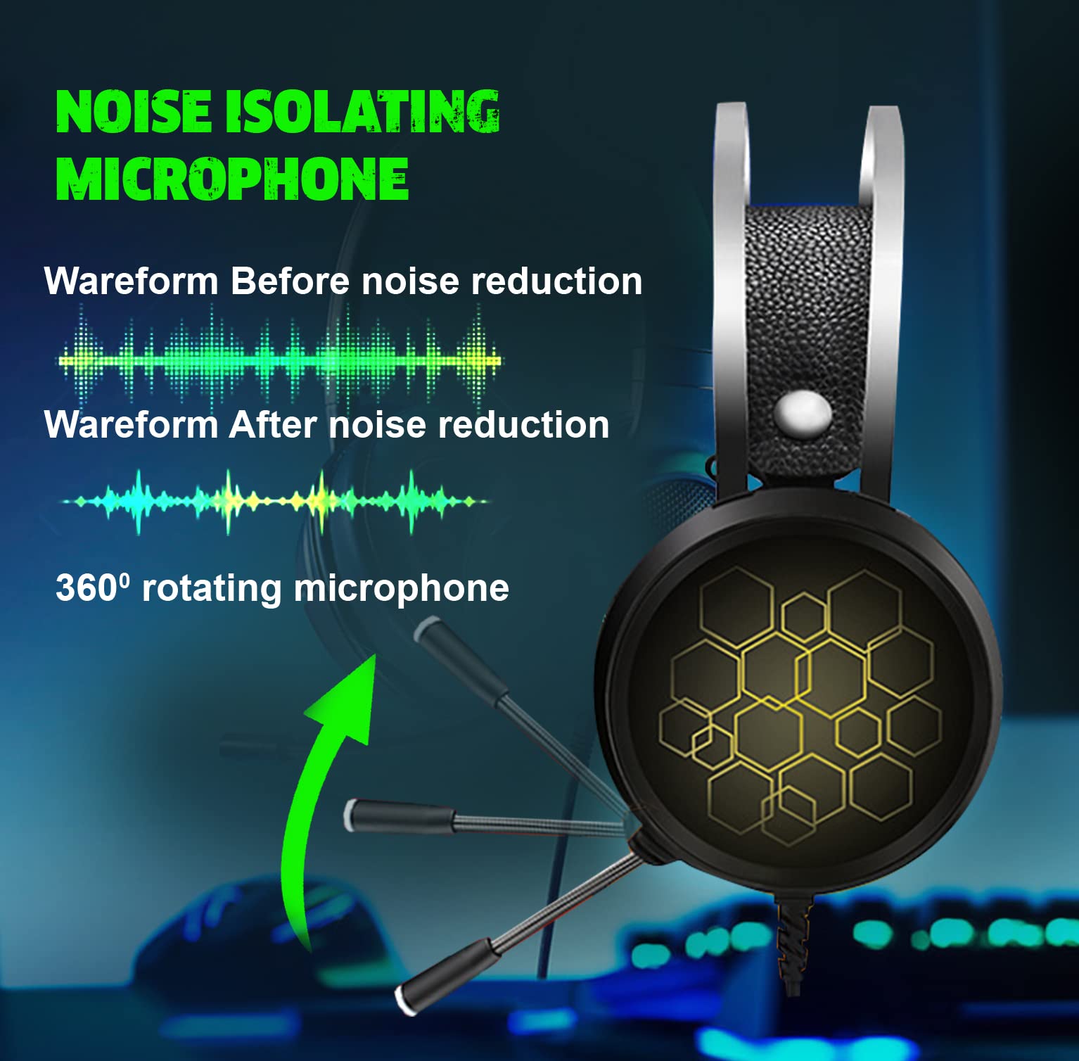 Dracaena Headset: USB dual 3.5mm - Over-ear Headphones with Noise cancelling - Deep Bass Stereo Sound - Ear Flexible Microphone Volume Control - LED light