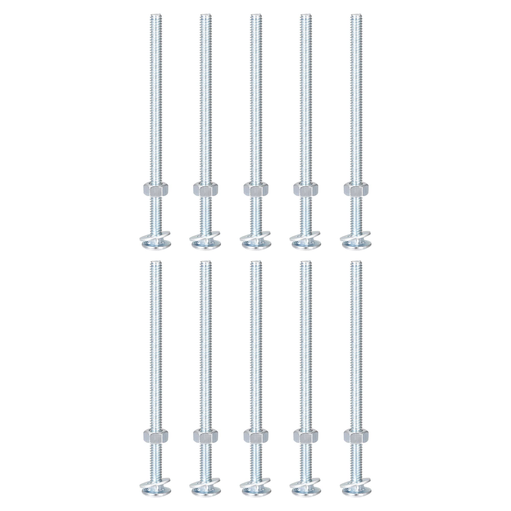 uxcell 1/4-20 x 5" Square Neck Carriage Bolts with Nuts & Washers, Carbon Steel Coach Bolt Screws 10 Set