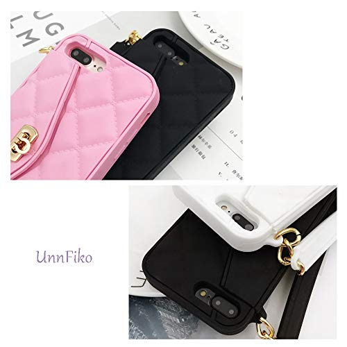 UnnFiko Wallet Case Compatible with iPhone 6 / iPhone 6s, Pretty Luxury Bag Design, Purse Flip Card Pouch Cover Soft Silicone Case with Hand Holder Long Shoulder Strap (Black, iPhone 6 / 6s)