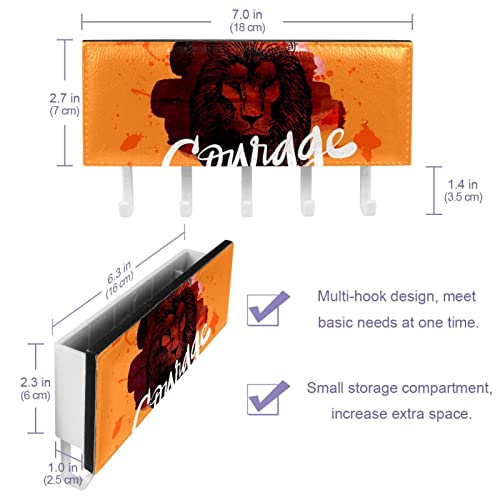 Lion Mail Holder Organizer and Key Hooks PU Front, Self Adhesive Key Rack with 5 Hooks Perfect for Entryway, Hallway,Bathroom ,Kitchen