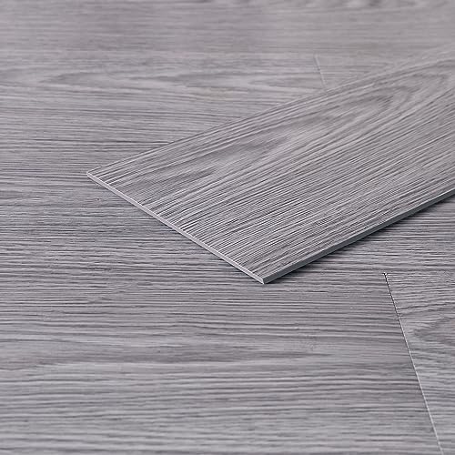 Peel and Stick Floor Tile, 36PCS 54 Sq.Ft Vinyl Flooring, Rigid Wood Surface Waterproof Hard Core, Self-Adhesive for Bedroom Bathroom Kitchen DIY Installation (36" x 6", Dark Grey)