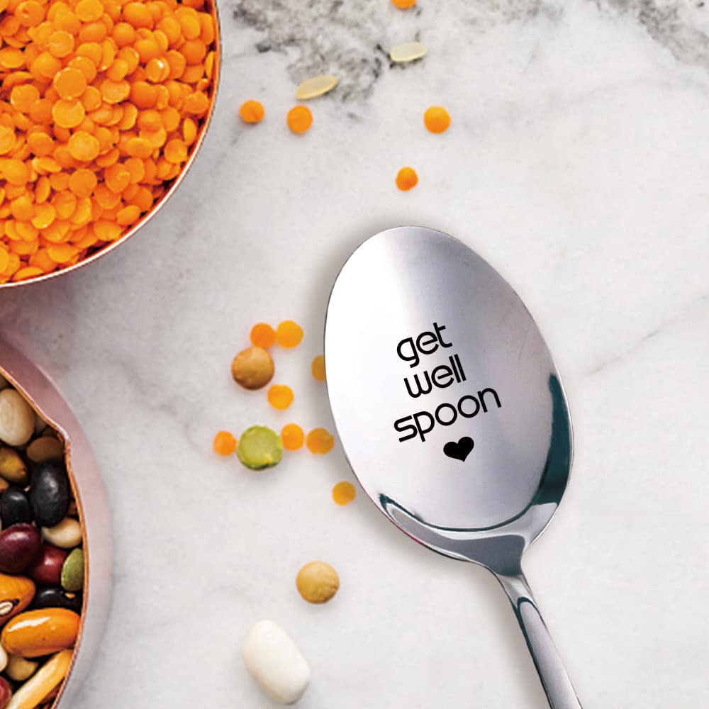Get Well Spoon,Funny Engraved Stainless Spoon,Coffee/Tea/Ice Cream/Dessert/Cereal Spoon for Women Men,Get Well Soon Gift Idea,Recovery Gift,Encouragement Gift,Friendship Gift