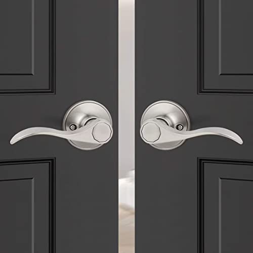 Probrico 4 Pack Dummy Door Lever Door Handle for Left Hand and Right Hand, Wave Style French Door Handle with Satin Nickel Finish, Single Side Non-Turning Dummy for Laundry Room, Hallway, Closet