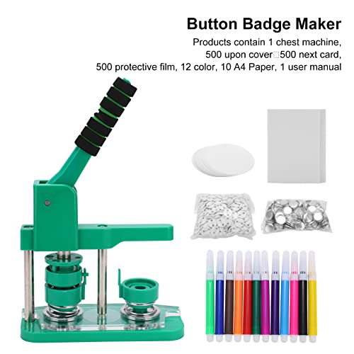 Diydeg Button Maker Machine, Plastic Iron DIY Round Pin Maker Badge Button Maker Press Machine Badge Punch Press, 1000 Button Parts Supplies, Button Badge Maker Machine for Child