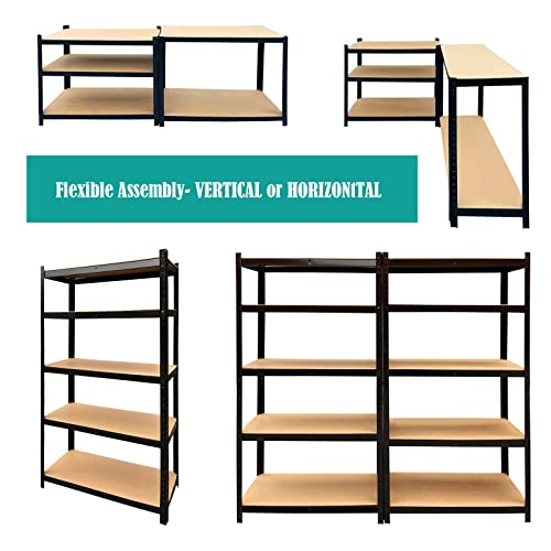 Bowoshen Storage Shelves 5-Tier 77in Height Garage Shelving Unit Rack Metal Shelf Heavy Duty 386lb Load per Tier, Adjustable Utility Shelves for Garage, Warehouse, Living Room, Office (77" Black)