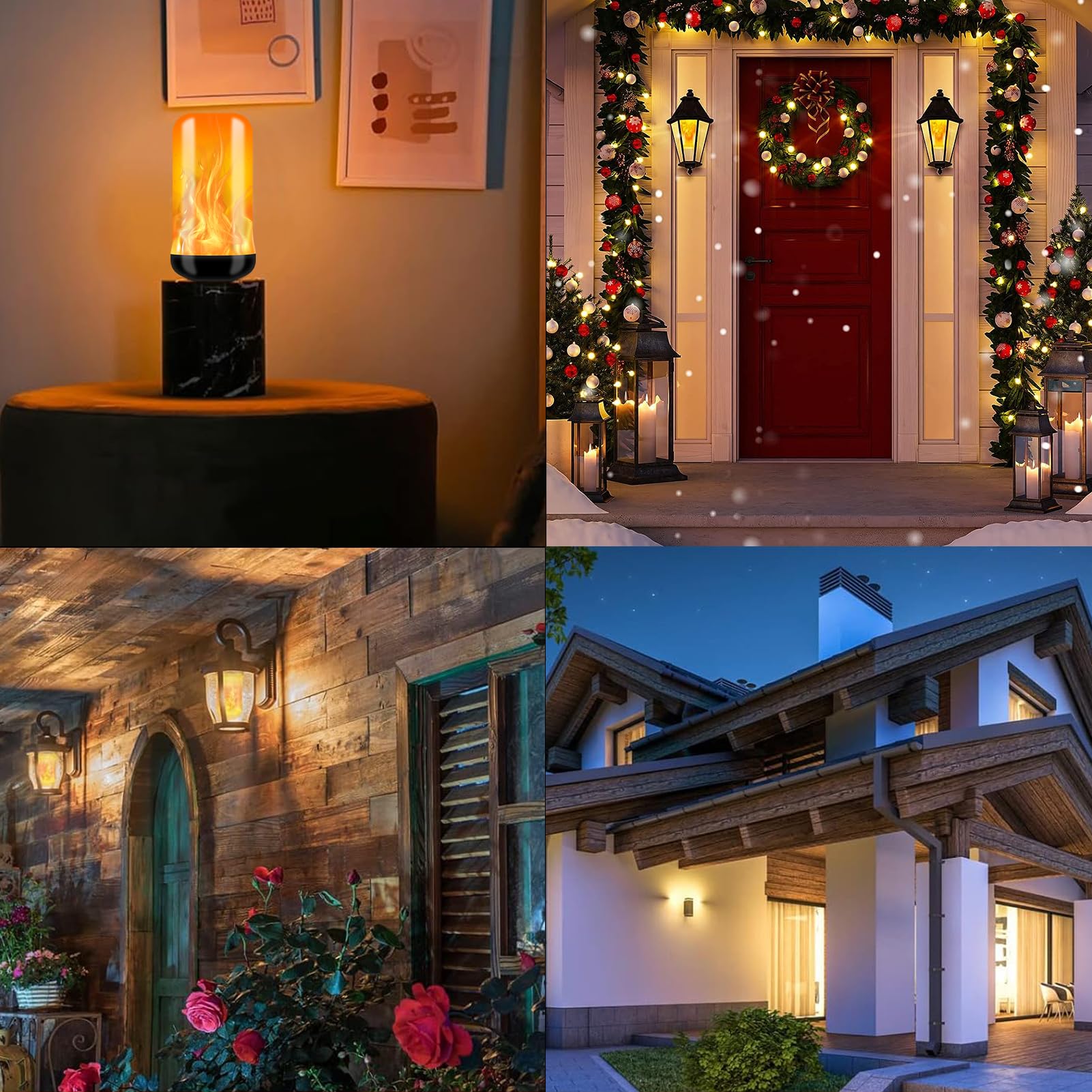 LED Flame Light Bulbs 4 Modes Flickering Light Bulbs with Gravity Sensor, E26 Base Fire Light Bulb for Halloween, Christmas Decorations, Party, Outdoor, Indoor, Home Decor (2 Pack - Black case)