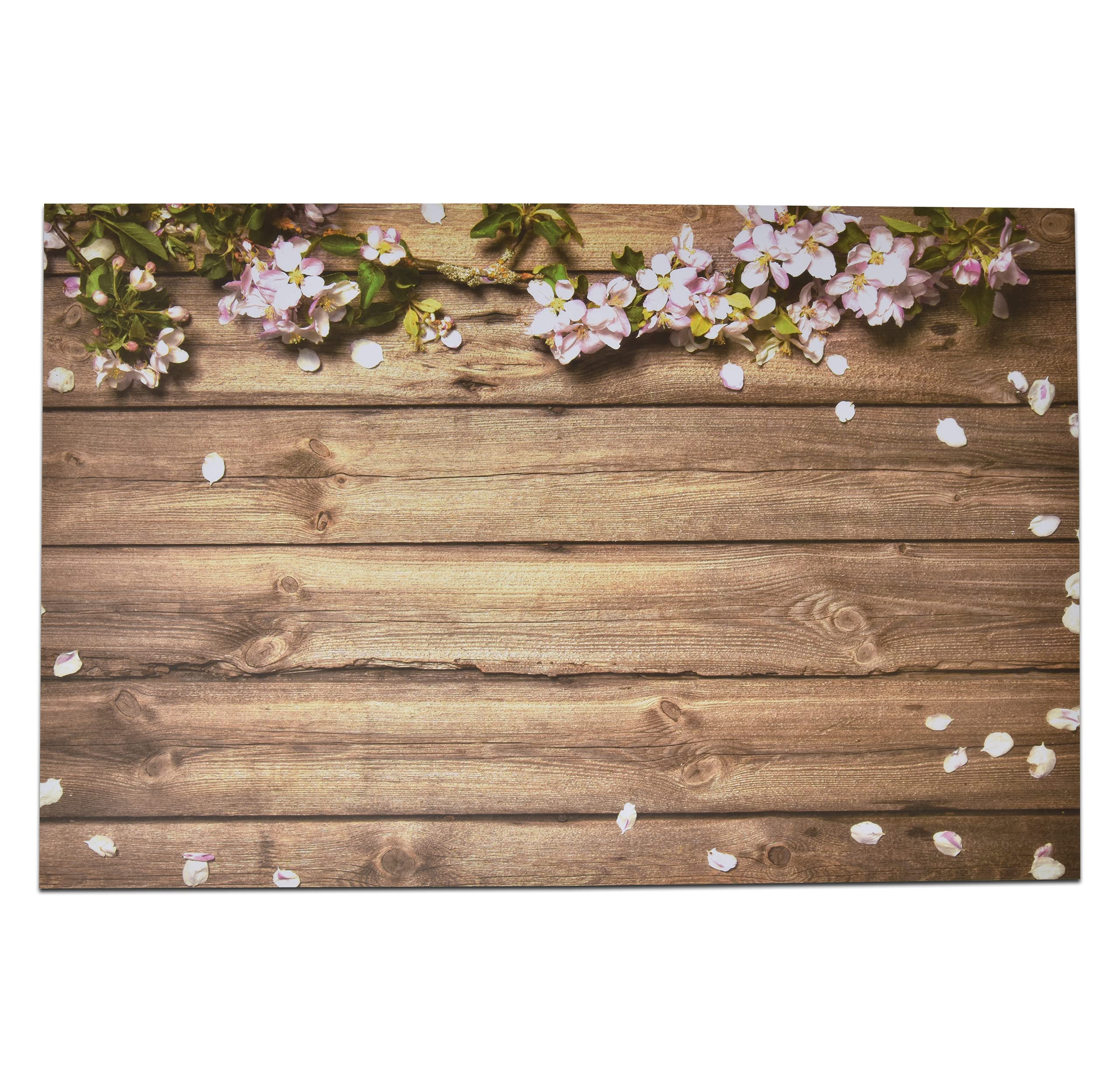 Disposable Floral Rustic Paper Place Mats 50 Pack 11”x 17” Rectangle Spring Pink Flower Charger Place Mat for Summer Wood Board Dinner Table Setting Bridal Shower Wedding Party Supplies Decoration