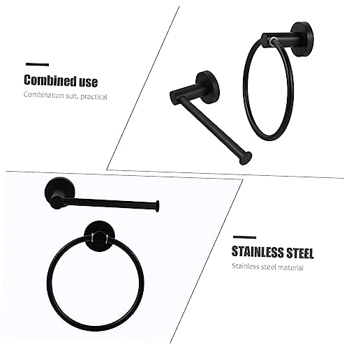 Uonlytech 6 pcs Hand Rack Towel Hanger and Cabinet with Hook Wall Paper Rod Wall-Mounted Rustic Supplies Black Holder Tissue Steel Toilet Practical Hardware Storage Dispenser