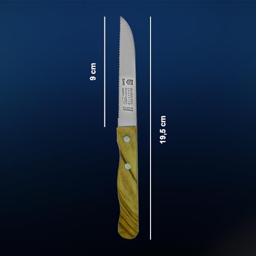 SMI - Tomato Knife Paring Knife Serrated Professional Olive Wood Handle Solingen Knife Made in Germany - Not Dishwasher Safe