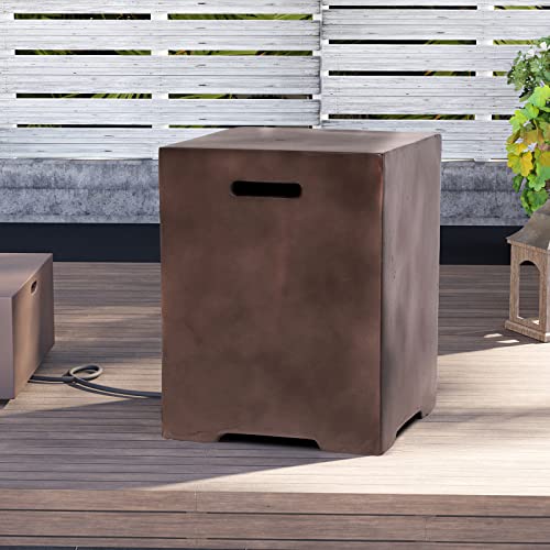 HOMPUS Propane Tank Cover Table 16 inch for Fire Table, 20lb Gallon Gas Tank Cover Table, Hideaway Concrete Grill Tank Table, MgO Tank Storage Box, Outdoor Side Table for Fire Pit, Patio, Dark Bronze
