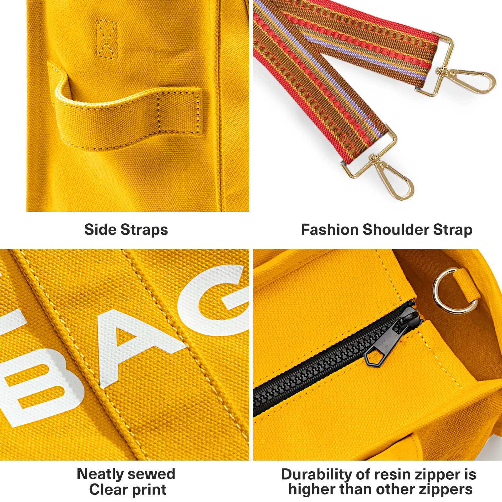 Fancy Forest The Tote Bag for Women with Zipper, Large/Medium/Small Size, Canvas tote bags (Medium, Yellow)