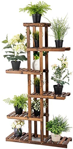 HAPPYGRILL Plant Stand Flower Rack Wooden 7 Tier Shelves Bonsai Display Shelf Stand for Indoor Outdoor Yard Garden Patio