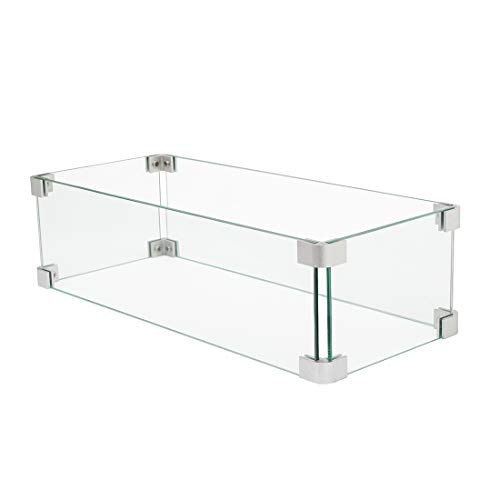 HOMPUS Rectangle Glass Wind Guard, 19x7.5x5.5 inches Tempered Glass for Outdoor Fire Pit