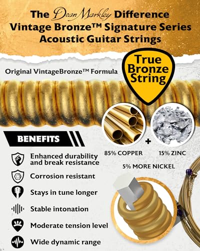 Dean Markley Signature Vintage Bronze Acoustic Guitar Strings 6 String Set, 12-54 Acoustic Guitar Strings Medium Light, Precision Wound Guitar Strings Acoustic with Superior Tone Quality, Made in USA