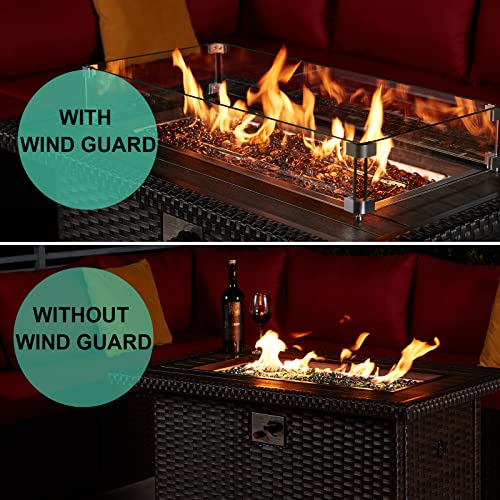 HOMREST Fire Pit Wind Guard Rectangular, 33"x15.35"x4.72" Tempered Glass Flame Guard, Fire Pit Table Wind Guard Fence for Rectangular Outdoor Patio, Clear HD Glass 0.39 Inch Thick